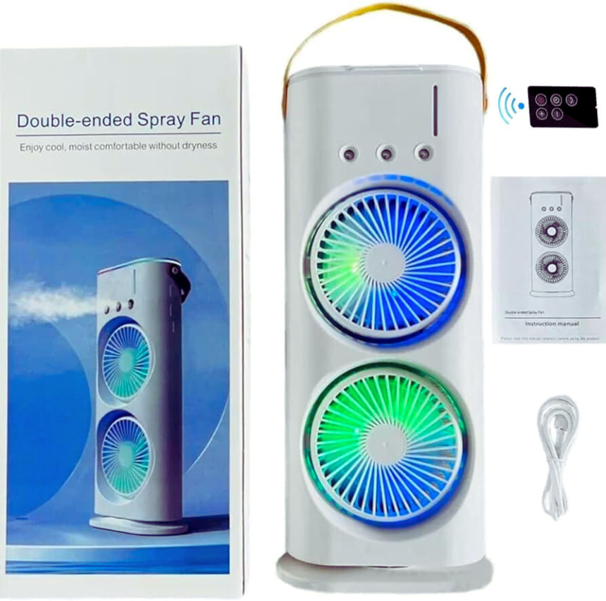 Rechargeable Double Head Portable Mini Air Cooling Mist Fan with Remote ...